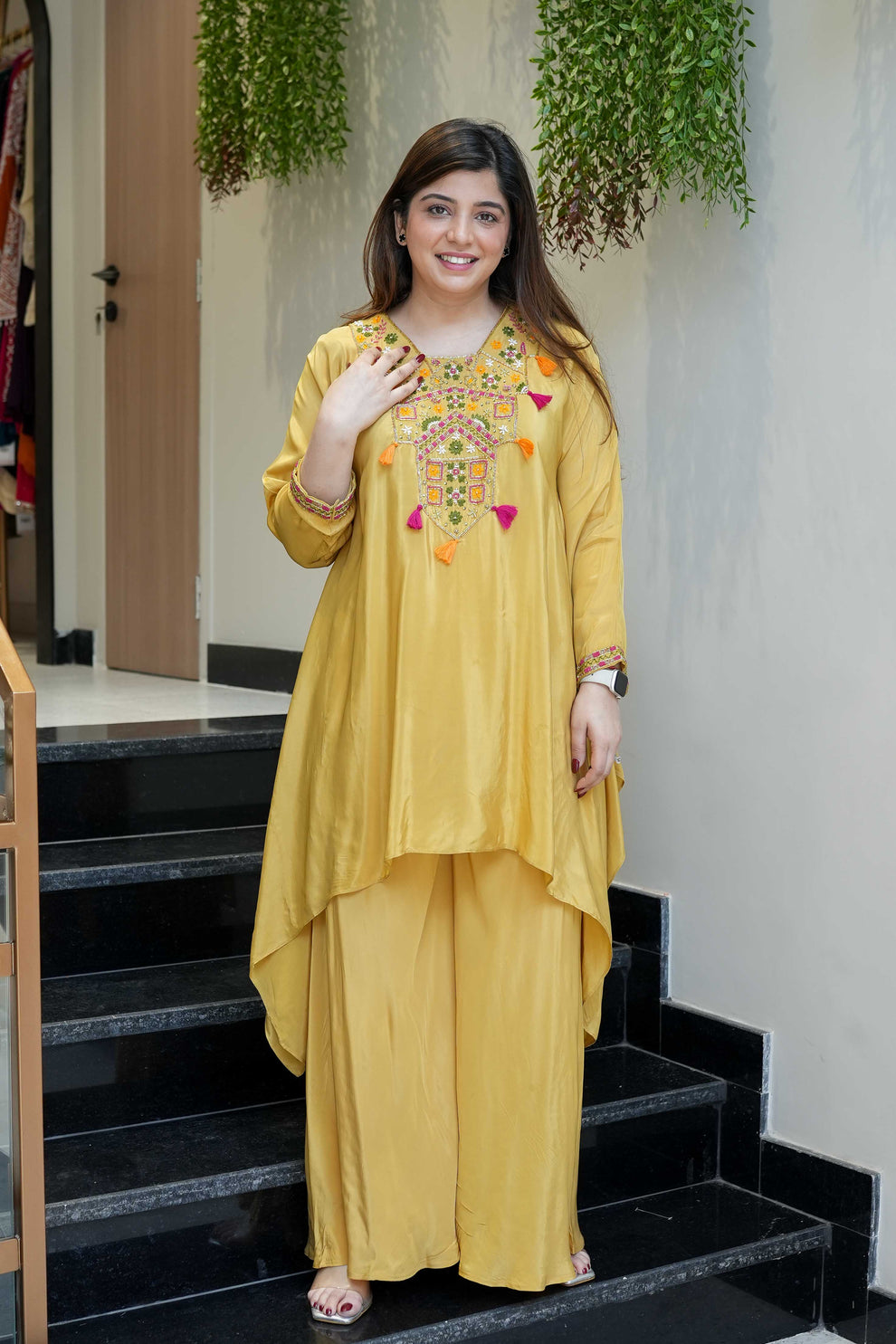 Saafi Yellow Embroidered Co ord Sets – LaGlits